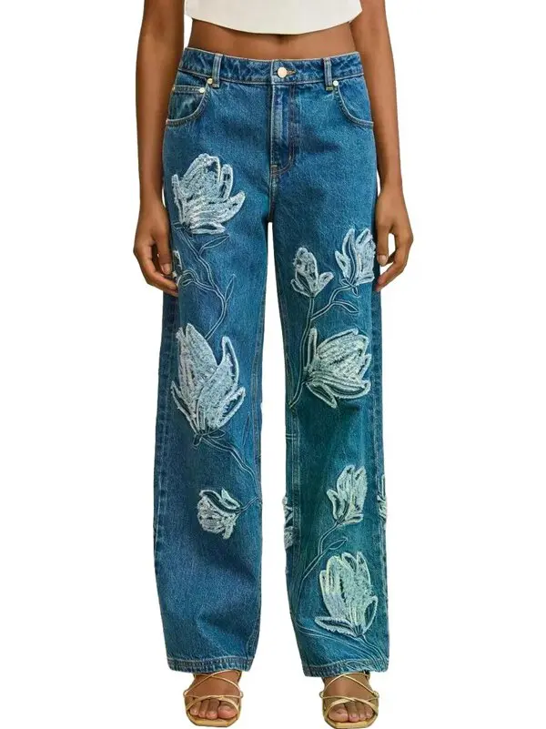 Cult Gaia Floral-appliqué Frayed Jeans - Blue