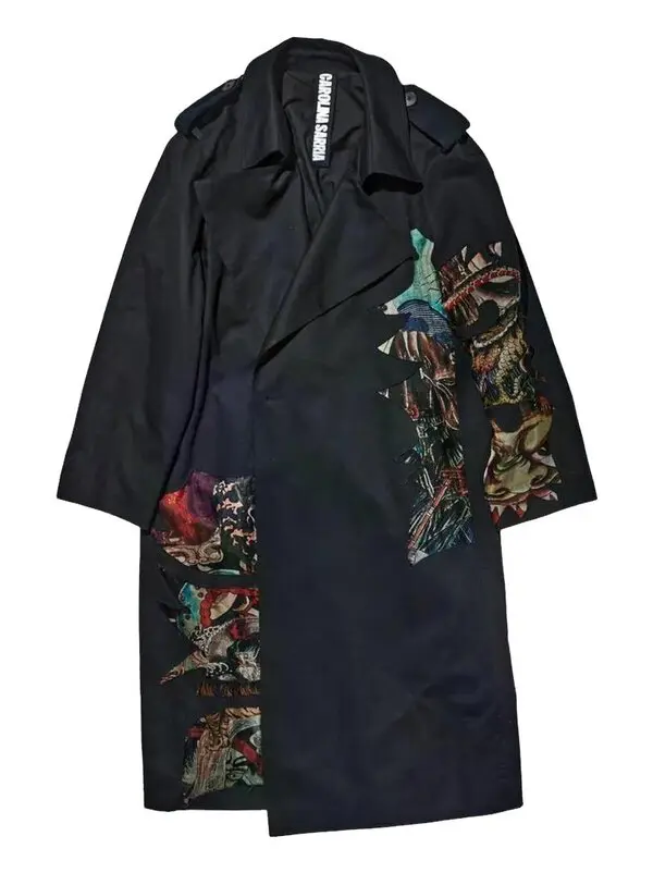 CAROLINA SARRIA Hidden Geisha Printed Trench Coat - Black
