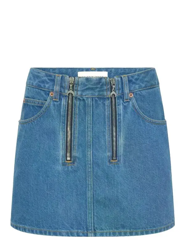 MARINE SERRE Crescent Moon-print Zip-detail Denim Skirt - Blue