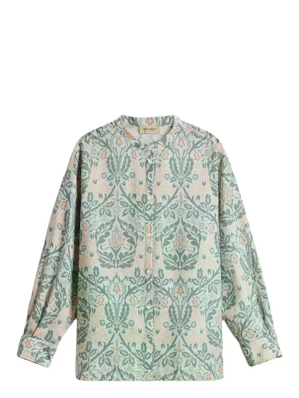 Woolrich Floral-print Band-collar Shirt - Green