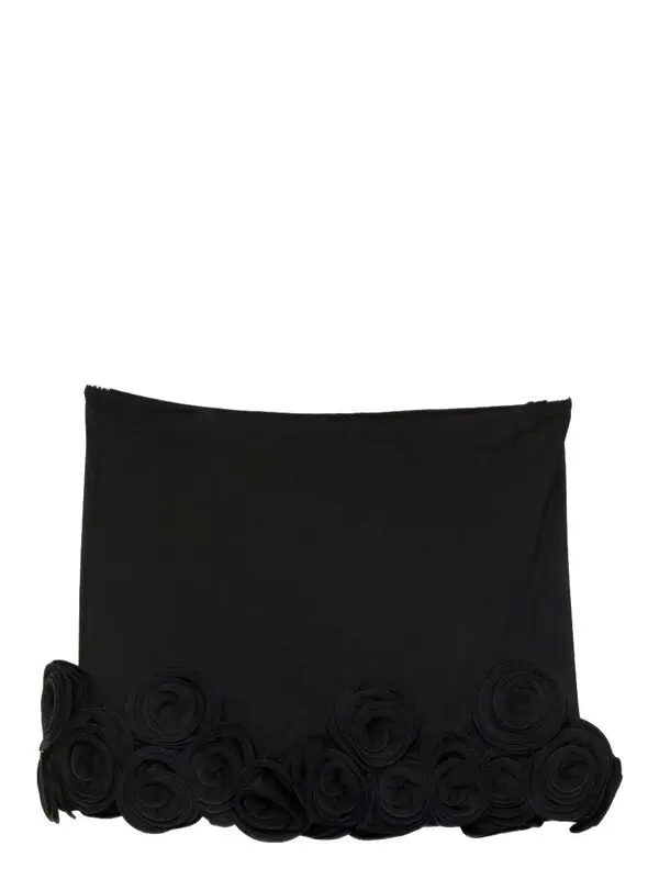 LA REVECHE Floral-appliqué Straight Skirt - Black
