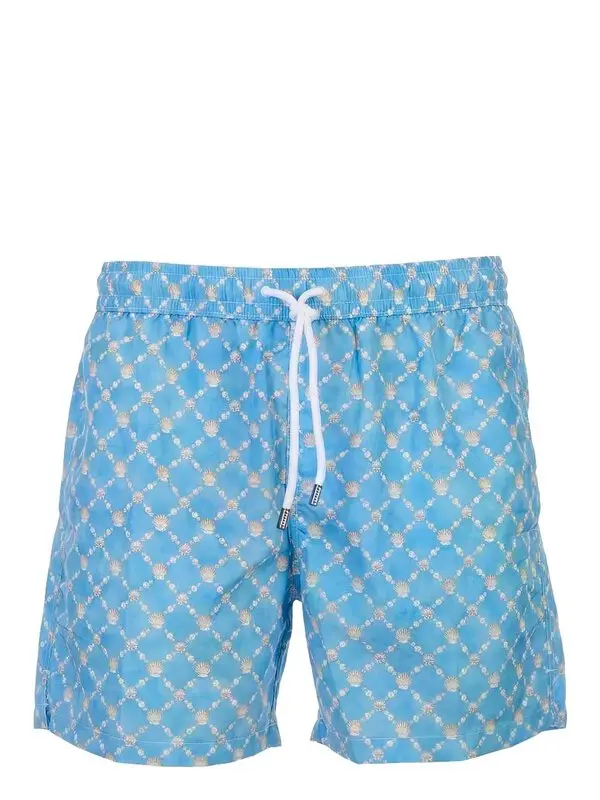 Fedeli Shell-print Swim Shorts - Blue