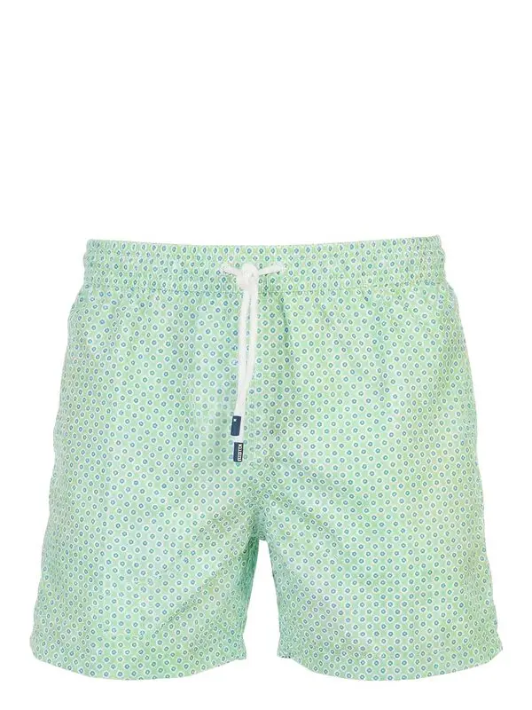 Fedeli Geometric-print Swim Shorts - Green