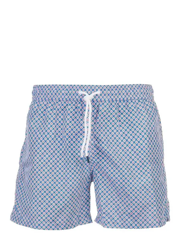 Fedeli Geometric-print Drawstring Swim Shorts - Blue