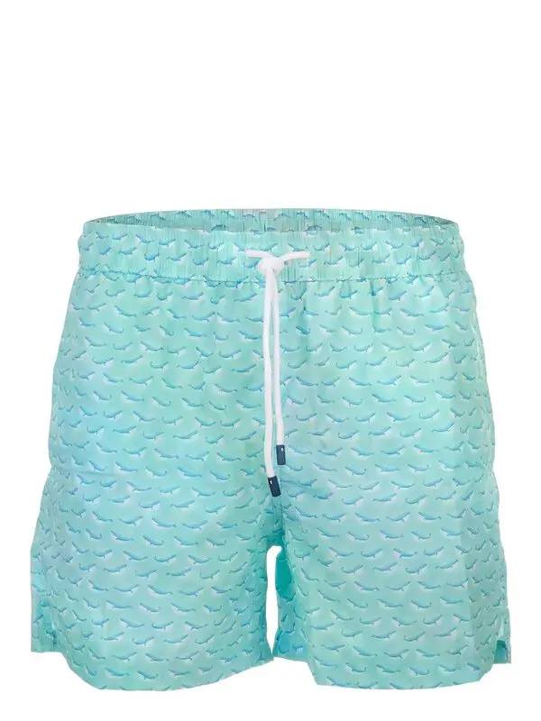 Fedeli Whale-print Swim Shorts - Blue