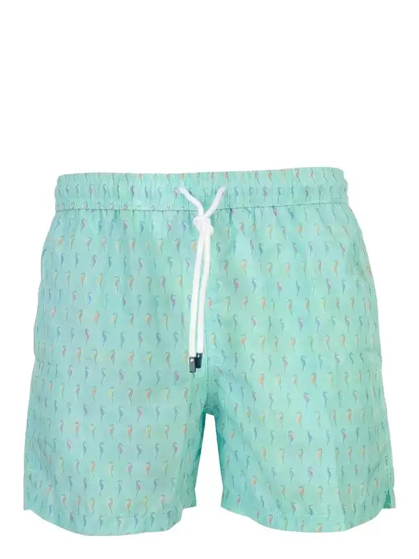Fedeli Seahorse Print Swim Shorts - Blue