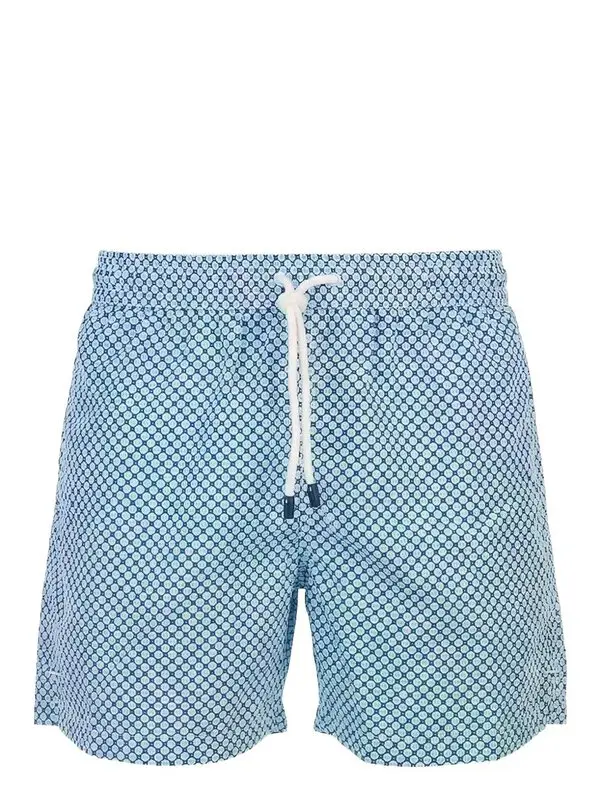 Fedeli Geometric-print Swim Shorts - Blue