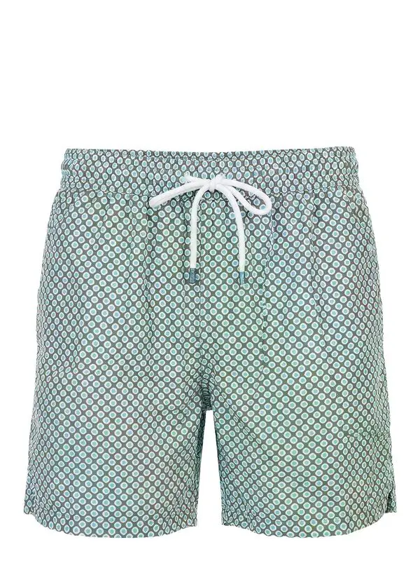 Fedeli Geometric-print Swim Shorts - Green