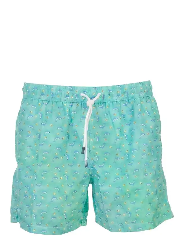 Fedeli Printed Swim Shorts - Blue
