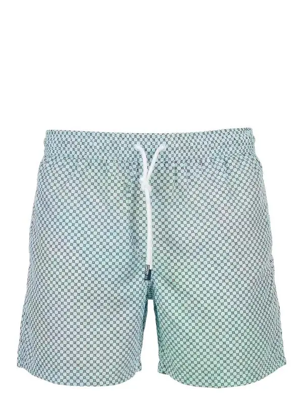 Fedeli Geometric-print Swim Shorts - Blue