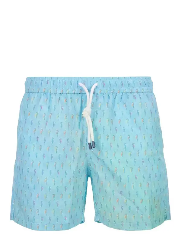 Fedeli Seahorse Print Swim Shorts - Blue