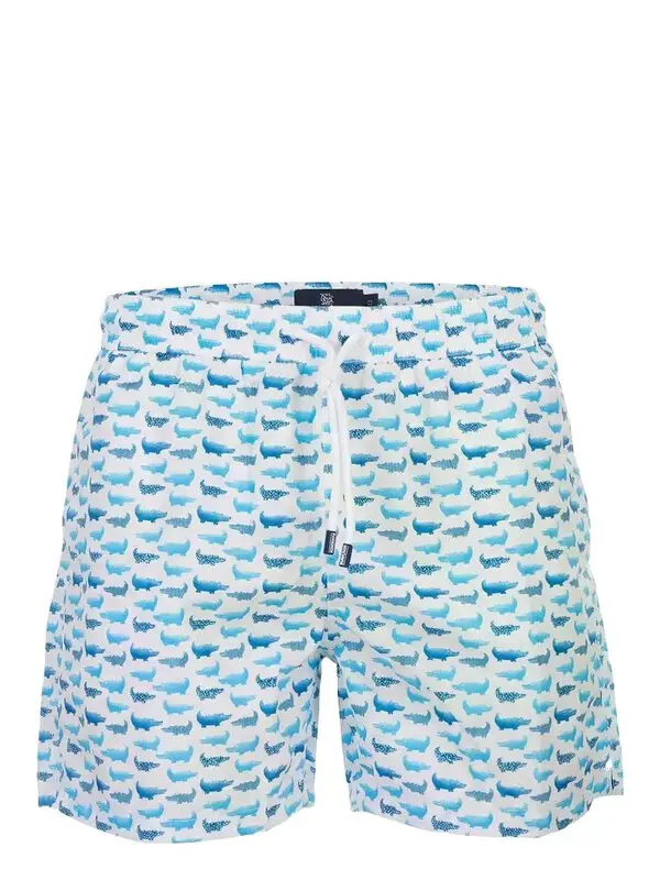 Fedeli Crocodile Print Swim Shorts - White
