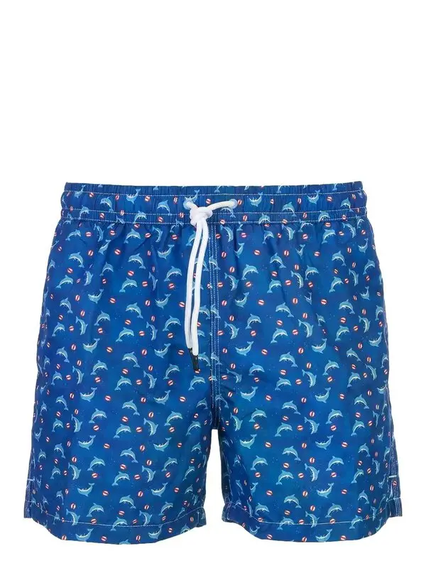 Fedeli Dolphin-print Swim Shorts - Blue