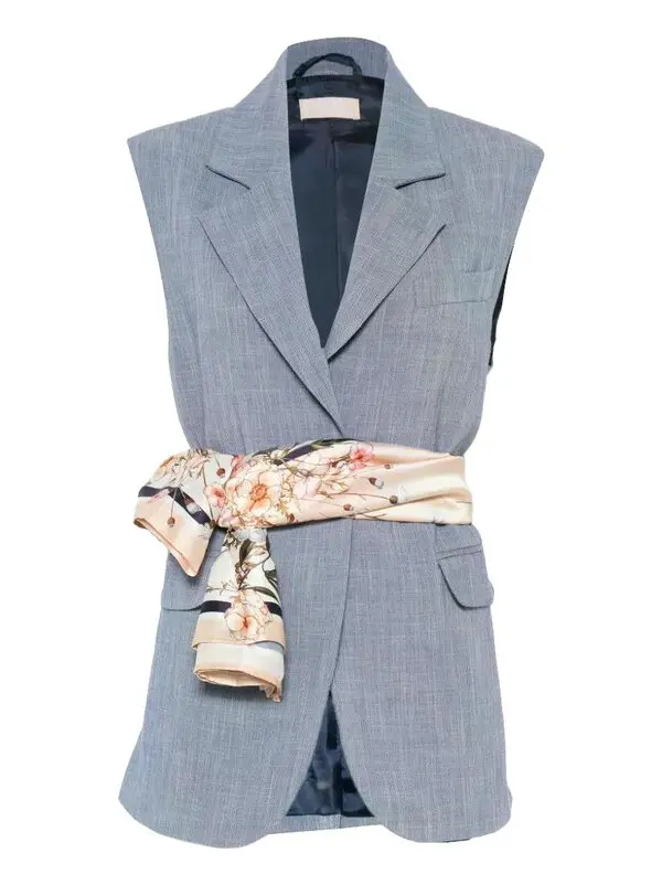 Liu Jo Sleeveless Waistcoat With Scarf Belt - Blue