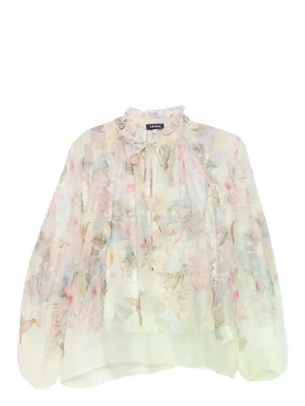 CENERE GB Floral Print Ruffled Blouse - Neutrals
