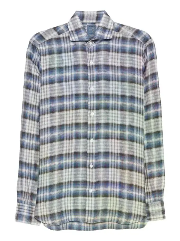 BARBA NAPOLI Check-pattern Long-sleeve Shirt - Blue