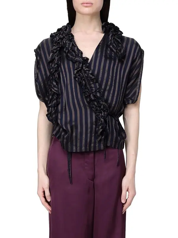Dries Van Noten Striped Shirt With Ruffle Detail - Blue
