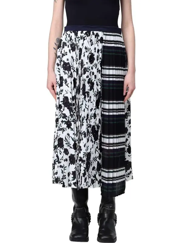 Sacai Pleated Patchwork Skirt - White
