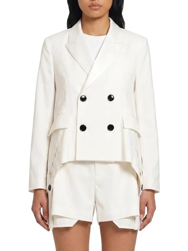 Sacai Double Breasted Blazer With Denim Detailing - White