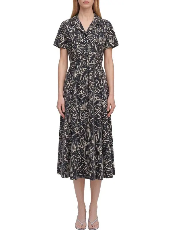 Aspesi Cotton Floral Print Midi Shirtdress - Black