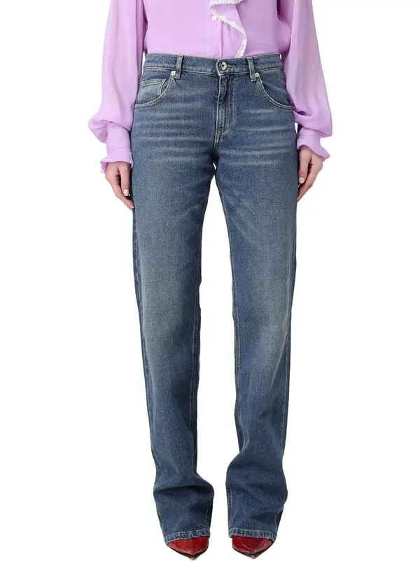 Blumarine Slim Fit Distressed Logo Denim Jeans - Ice