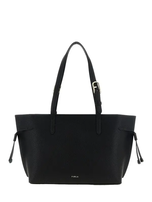 Furla Ava Grained Leather Shoulder Bag With Metal Logo - Black