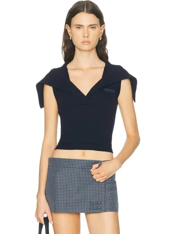 Monse Double Sailor Collar Cropped Sweater Vest - Midnight