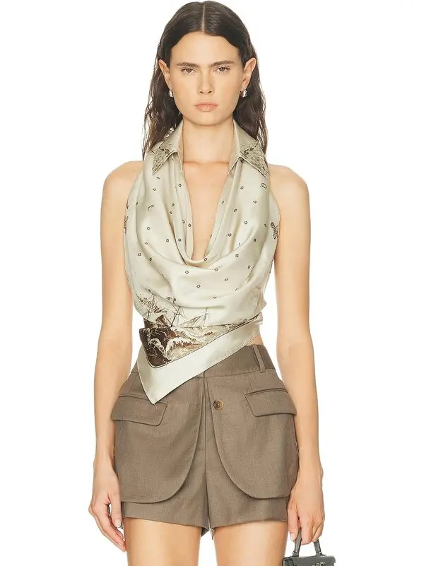 Monse Printed Halter Top - Ivory