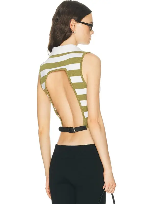 Monse Leather Belt Cut Out Knitted Top - Sage & Ivory