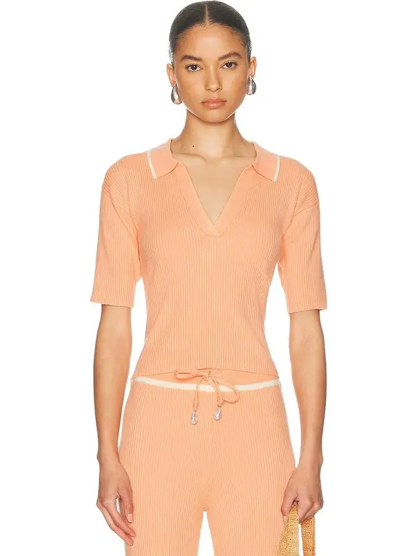 LA PORTE Odette Knit Polo Top - Coral Reef