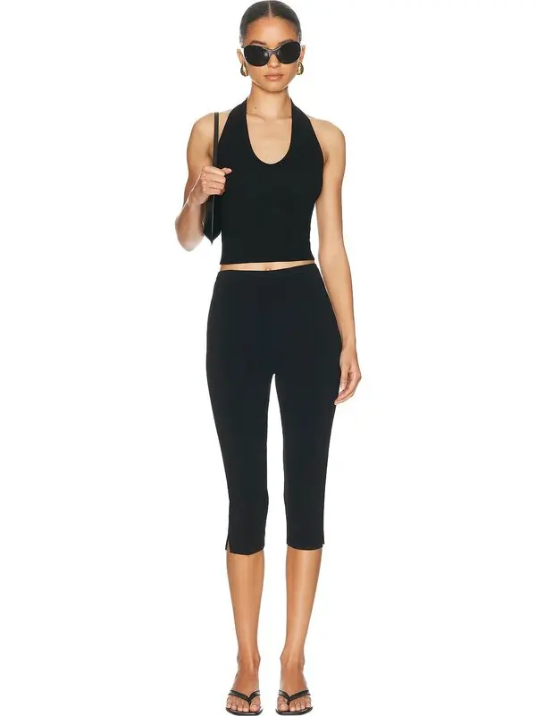 Enza Costa Silk Rib U Neck Halter Top - Black