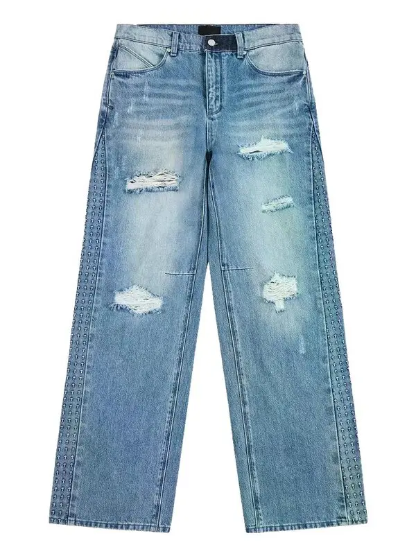 RtA Zed Distressed Straight Leg Jeans - Blue