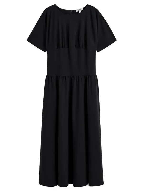 Cos Waisted Cotton Midi Dress - Black