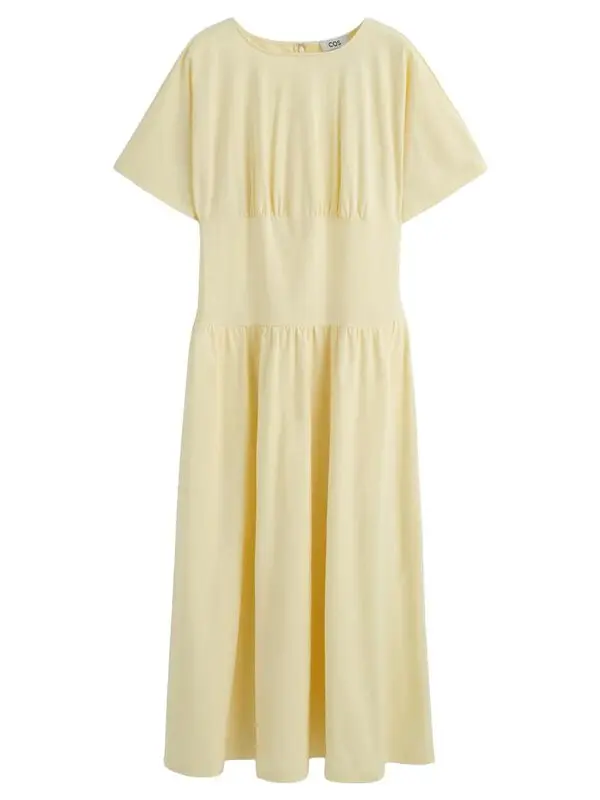 Cos Waisted Cotton Midi Dress - Yellow