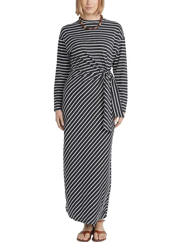 POINT Side Tie Maxi Dress - Navy Stripe
