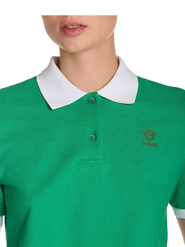 Versace Logo Pique Polo Shirt - White/azure Blue