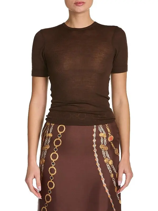 Versace Wool Ribbed Tee - Brown