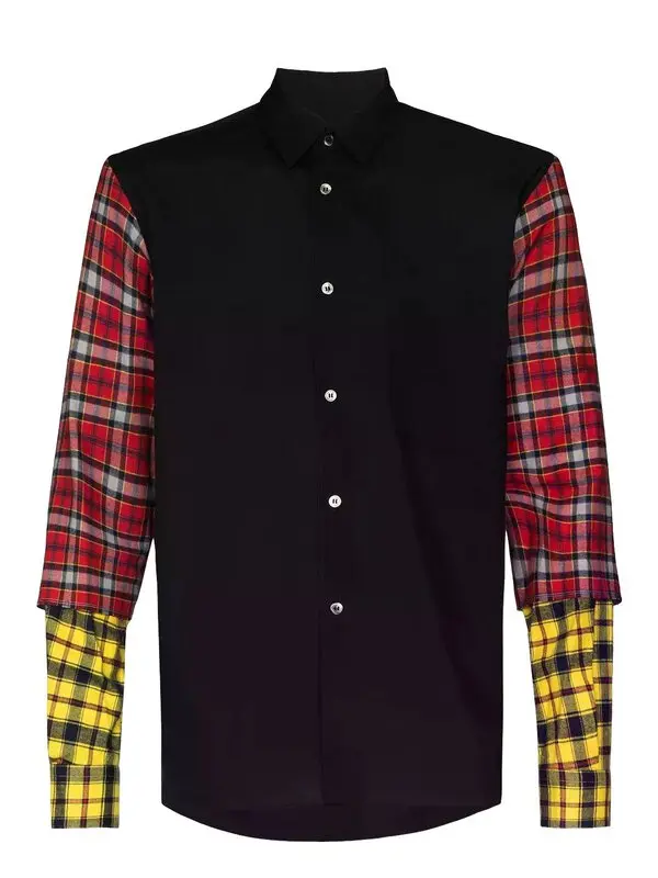 Comme Des Garçons Tartan-sleeve Buttoned Shirt - Black