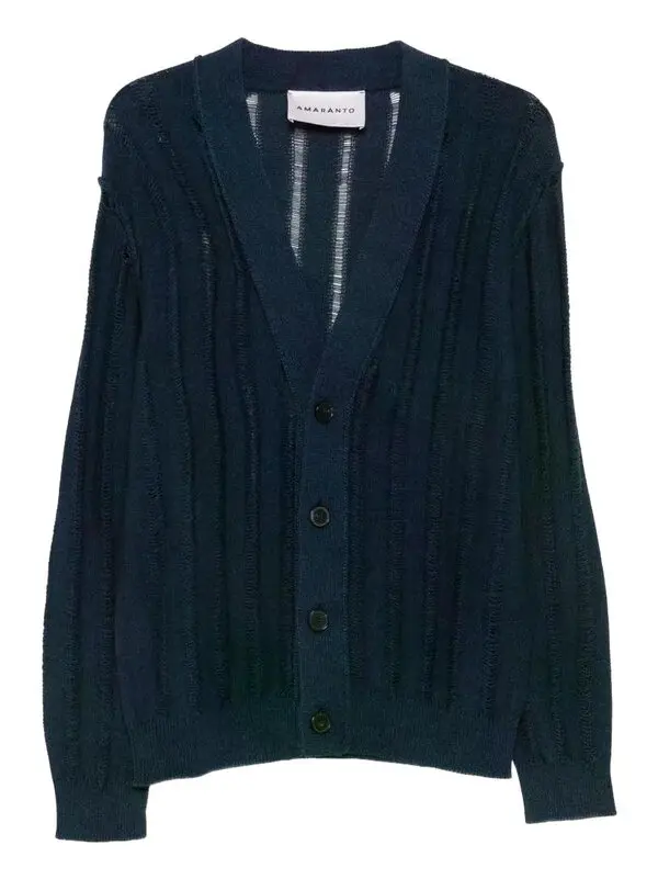 AMARANTO Open-knit Ribbed Cardigan - Blue