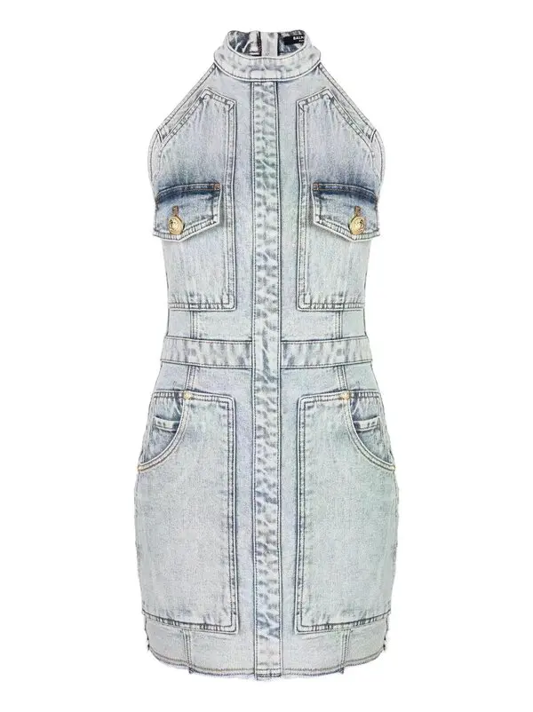 Balmain Panelled Denim Minidress - Blue