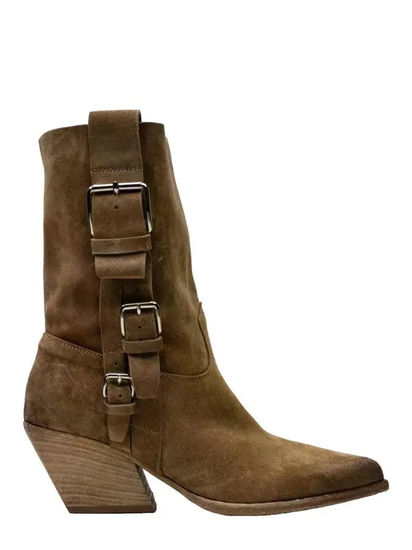 CHUCKIES Buckle-strap Suede Boots - Brown