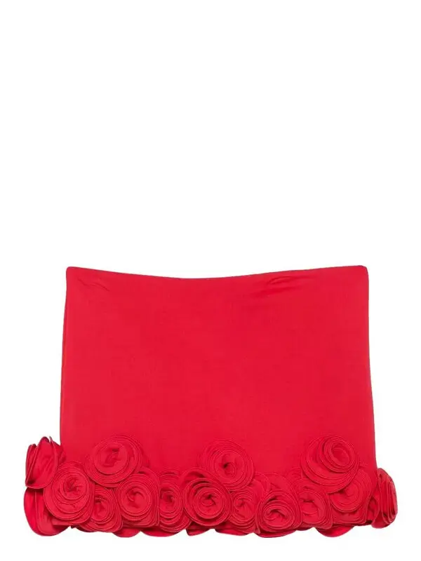 LA REVECHE Floral-appliqué Skirt - Red
