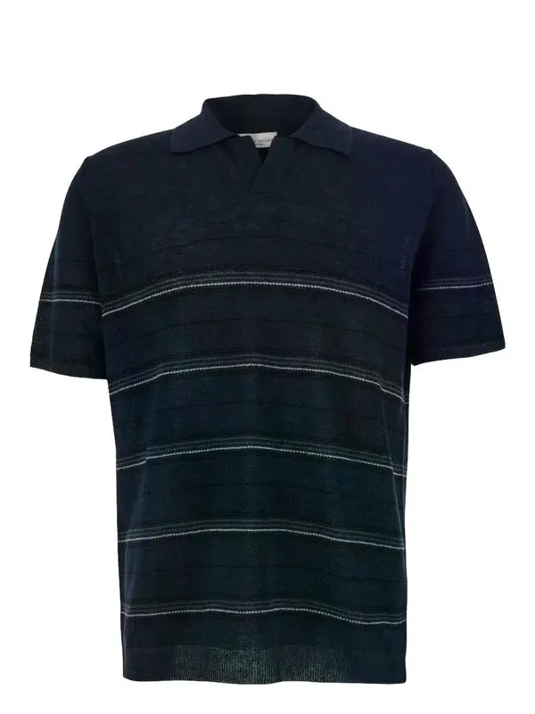 ROBERTO COLLINA Horizontal-stripe Textured T-shirt - Blue