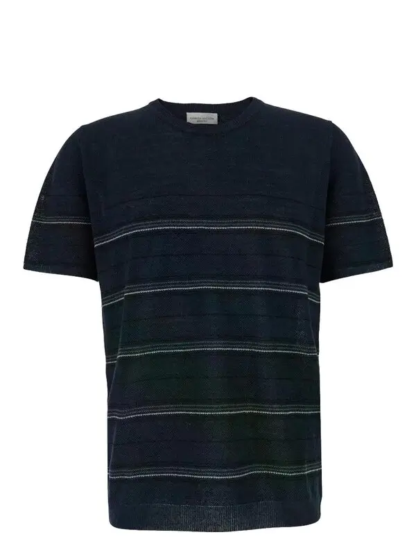 ROBERTO COLLINA Stripe-pattern Waffle-knit T-shirt - Blue