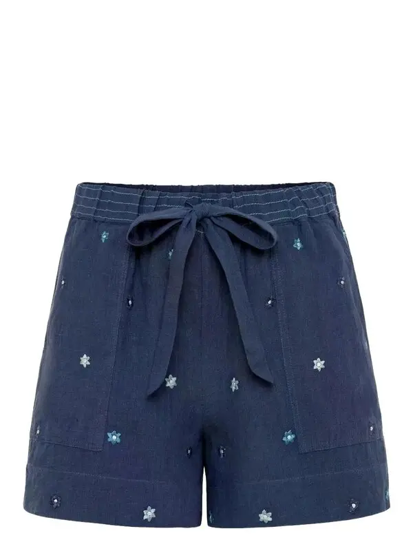 Carolina K Floral-embroidered Drawstring Shorts - Blue