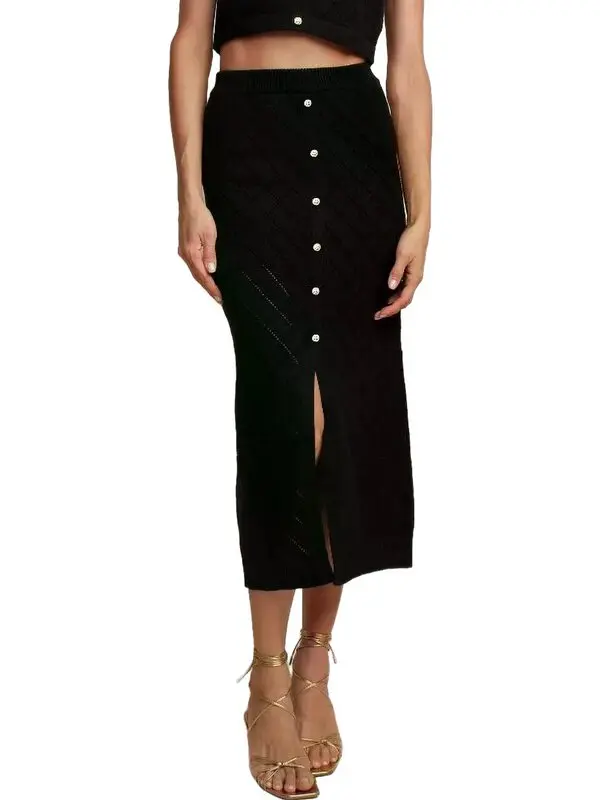 HEVRON Mia Pointelle-knit Skirt - Black