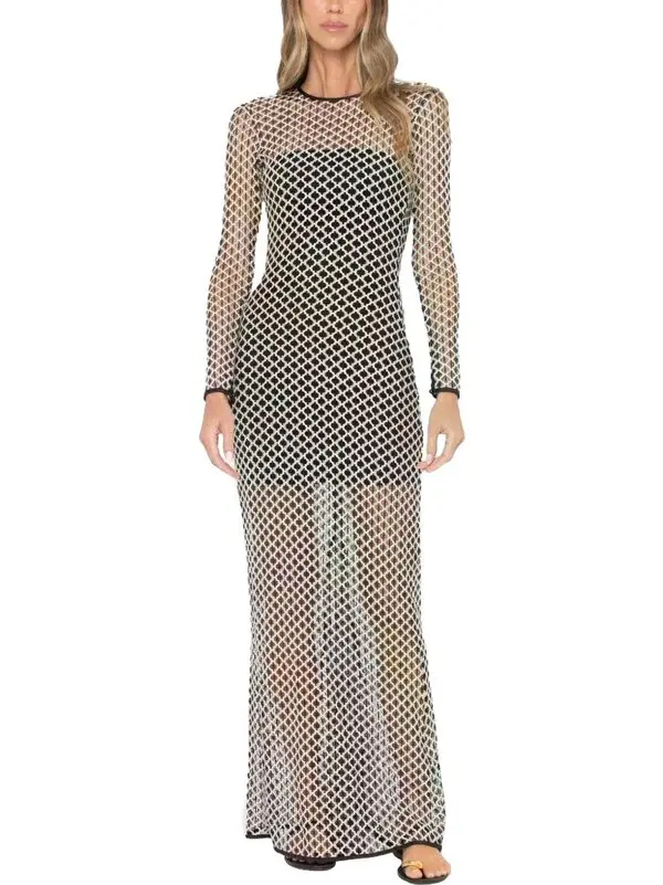 JBQ Crystal Embellished Mesh Maxi Dress - Silver
