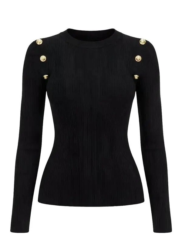 Guess Button-detailed Ribbed-knit Sweater - Black