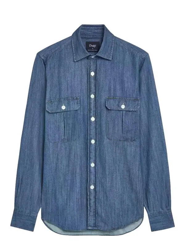 DRAKE'S Flap-pockets Denim Shirt - Blue