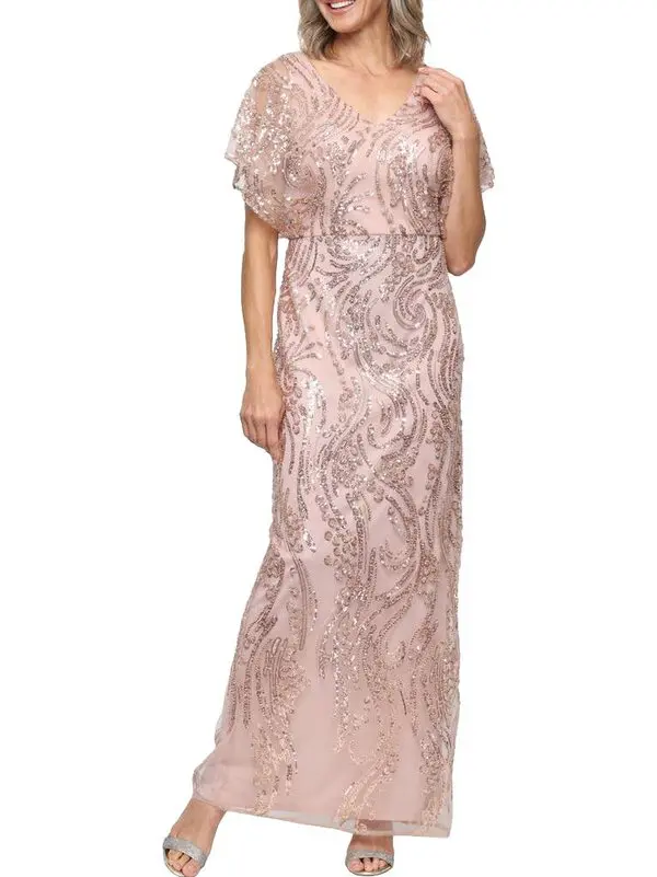 Alex Evenings Sequin Column Gown - Rose Gold